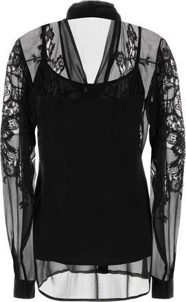 Costarellos Lace-Sleeve Silk Dress - Black