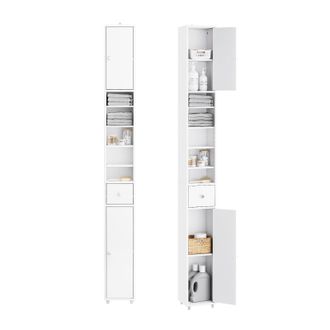 SoBuy Badzimmerschrank Schmal - Badezimmer Hochschrank Wasserabweisender aus Holz mit verstellbaren Einlegeböden - Mehrzweck Badschrank - platzsparendes Bad