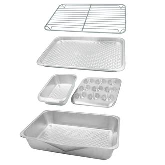 MasterClass MasterClass Recycled Aluminium 5pc Backen Set, Stapeln Backformen Set mit Roaster, Muffin Pan, 2lb Laib Form, Backblech & Draht Kochgestell