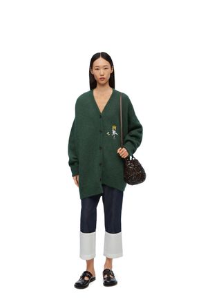 Loewe Luxury Asymmetric cardigan in mohair and wool for female Size: XS Material: Mohair/Polyamid/Wool