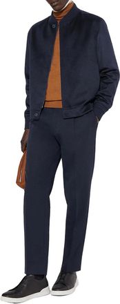 Ermenegildo Zegna Pleated Cotton-Linen Trousers - Navy