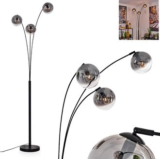 HOFSTEIN Stehleuchte Gastor, Stehlampe aus Metall/Glas in Schwarz/Rauchfarben/Klar, Leuchte im Retro/Vintage-Design mit Schirmen aus Glas (Ø 15 cm) u. Fußschal