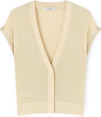 Motivi Femme, Pulls, Beige, Taille: 42 FR Gilet en coton avec d&eacute;bardeurs brod&eacute;s