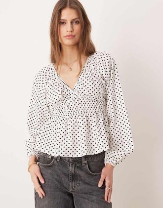Glamorous Gepunktete Bluse mit Ballon&auml;rmeln-Bunt