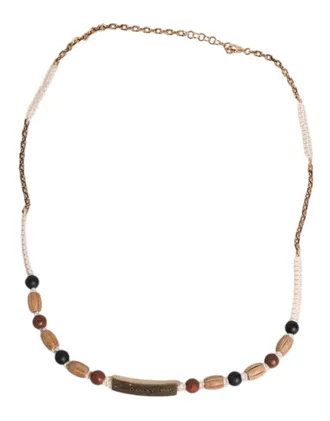 Dolce & Gabbana Wooden Beaded Logo Beaded Necklace - Gold