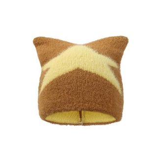 Generic Bonnet dhiver chaud en tricot avec oreilles de chat pour adultes et femmes avec motif &eacute;toile et casquette en tricot &eacute;l&eacute;gante, jaune, A
