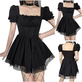 Generic Robe gothique en dentelle punk décontractée pour femme, Noir, XXL