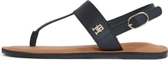 Tommy Hilfiger Damen Sandalen Leather Thong Zehentrenner, Schwarz (Black), 39