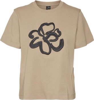 Vero Moda Damen Vmcaya Mette Ss Top Box JRS Ga T-Shirt, Silver Mink/Print:Flower, X-Large