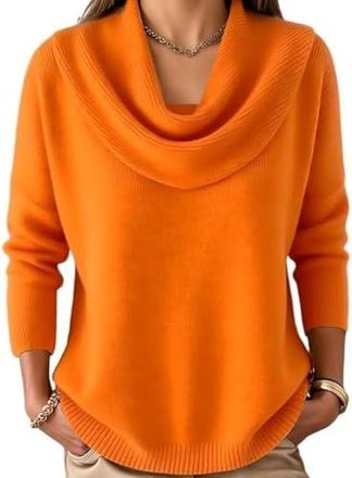 Generic Pull en tricot &agrave; manches longues et col triangulaire doux et &eacute;l&eacute;gant pour femme, Orange, XXL