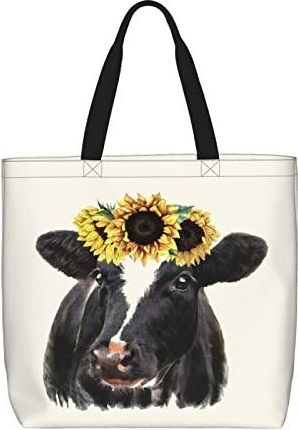 Generic Sac De Courses Tournesol Et Imprim&eacute; Vache Sac &Agrave; Bandouli&egrave;re En Toile R&eacute;utilisable De Grande Capacit&eacute; Sacs En Toile &Eacute;paule, Pour Femmes, Tous Les Jours