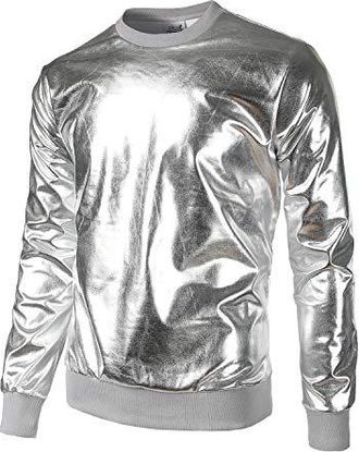 JOGAL T-shirt disco doré métallisé pour homme - Argenté - Small