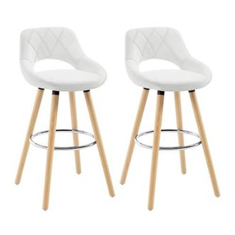Woltu Tabouret Bar, Lot de 2, Chaise Haute Bar, Tabouret Haut avec Dossier et Repose-Pieds, Cadre en Bois, Siège en Similicuir, Blanc, BH111ws-2
