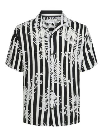 Jack & Jones Herren Jjjeff Resort AOP Shirt Ss Hemd 12247759,Schwarz,M
