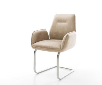 DELIFE Freischwinger Zoa-Flex Mikrofaser Beige Vintage Freischwinger flach Edelstahl Taschenfederkern, Esszimmerst&uuml;hle