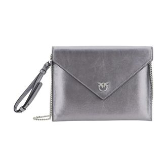 Pinko Graue Metallic Flache Geldb&ouml;rse mit Griff Tasche - - Bags - Damen - Grau - ONE SIZE