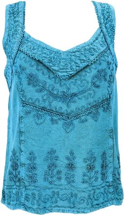 Guru Shop Besticktes Indisches Hippie Top, Kurze Boho-chic Bluse - Türkisblau, Damen, Synthetisch