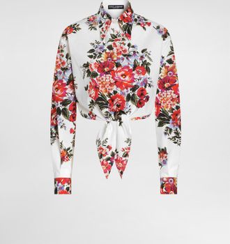 Dolce & Gabbana Flower Bouquet-print Cotton Shirt - Frau Blusen Und Tops Multicolor 50