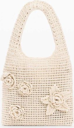 Desigual Sac au crochet &agrave; fleurs - Cr&egrave;me-Blanc