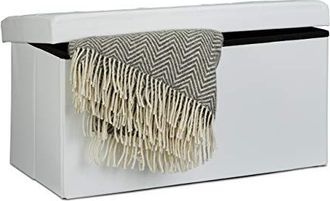 Relaxdays Faltbare Sitzbank 38 x 76 x 38 cm HxBxT, 2-Sitzer m. Stauraum, Kunstleder Sitzhocker 300 kg belastbar, weiß