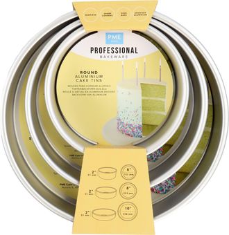 PME Runde Kuchenformen 15,2, 20,3, 25,4 cm x 5,1 cm tief, 3er-Set RNDB68102, Silber