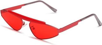 Generic Lunettes de soleil rectangulaires oeil de chat en métal pour femmes, lunettes de soleil pour hommes et femmes UV400, Gla1209 Rouge, Taille unique