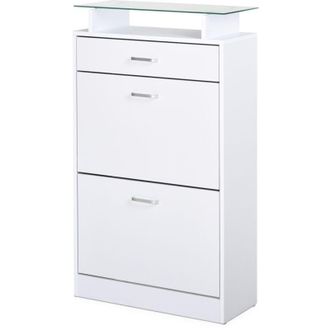 HOMCOM Homcom - Armoire &agrave; chaussures organisateur de luxe pour chaussures 2 portes abattantes 2 compartiments, tiroir, &eacute;tag&egrave;re verre panneaux particules