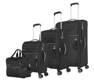 Travelite Kofferset 4 teilig Weichschale 4 Rollen, Größen S-M-L + Bordtasche, nachhaltig, MIIGO, Reisegepäck Set aus recyceltem Material, TSA Schloss, Koffer Gr