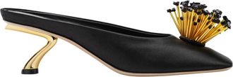 Ferragamo Femme, Chaussures, Noir, Taille: 39 1/2 EU Mules &agrave; talon sculptural et fleur en cristal