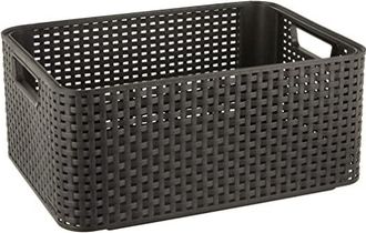 Curver Panier de Rangement Style 18L - Aspect Rotin Texturé - pour Chambre, Salon, Salle de Bain, Buanderie - 38,6x28,7x17 cm - Anthracite - 70% Recyclé