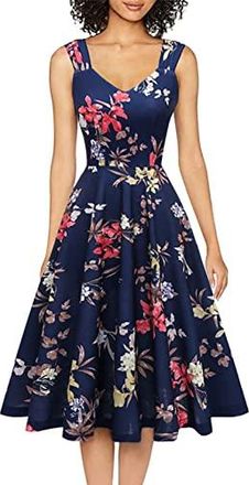 Dresstells Dresstells Robe de cocktail mi-longue pour femme Style r&eacute;tro rockabilly ann&eacute;es 1950 Robe &eacute;l&eacute;gante pour un mariage - Bleu - 36