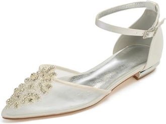 Generic Ballerines Femmes Chaussures Plates &Agrave; Bout Pointu &Eacute;l&eacute;gantes Chaussures &Agrave; Bout Chaussures De Mariage Mari&eacute;e F&ecirc;te 2Cm,Ivoire,36 EU