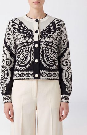 Farm Rio Jacquard-Strickcardigan mit abstraktem Muster und Knopfverschluss