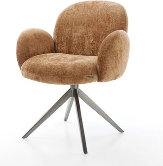 DELIFE Drehstuhl Nube-Flex mit Armlehnen Chenille Rost Kreuzgestell breit Graphit 360° drehbar Wippfunktion Taschenfederkern, Esszimmerstühle