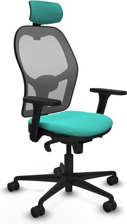 Piqueras y Crespo Moderner B&uuml;rostuhl mit 3D-Armlehnen, h&ouml;henverstellbarer Lendenwirbelst&uuml;tze und h&ouml;henverstellbarem Kopfteil, Grau/T&uuml;rkis