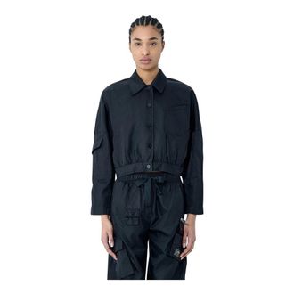 Ganni Kurze Nylon-Crop-Jacke mit Gesammelten N&auml;hten - - Jackets - Damen - Schwarzk - M