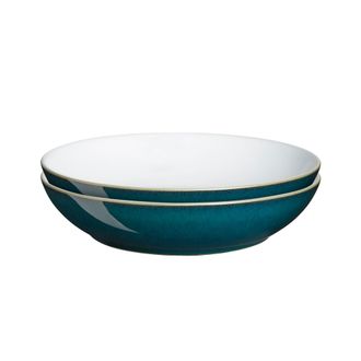 Denby Greenwich Pastasch&uuml;sseln, 2er-Set, sp&uuml;lmaschinen-, ofen-, mikrowellen- und gefriergeeignet, 1050 ml, 22 cm, gr&uuml;n-wei&szlig;es Keramik-Steingut-Geschirr, spl