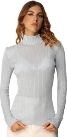 Elisabetta Franchi Femme, Pulls, Bleu, Taille: 38 FR Top en Viscose avec D&eacute;tails Logo