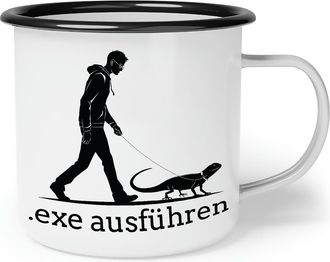 OM3 lustige Emaille-Tasse mit Spruch - Informatiker - exe ausführen - Programmierer Admin II | Emailletasse Emaille Becher | 10oz 300ml | Beidseitig Bedru