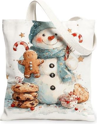 Generic Sacs fourre-tout en toile motif bonhomme de neige, motif personnage de vacances, sacs d&eacute;picerie r&eacute;utilisables, festifs dhiver, l&eacute;gers et lavables, toi