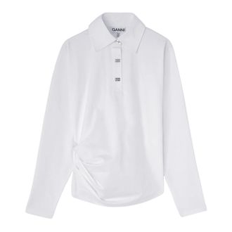Ganni Heavy Stretch Jersey Draped Polo - - Tops - Damen - Wei&szlig; - XS