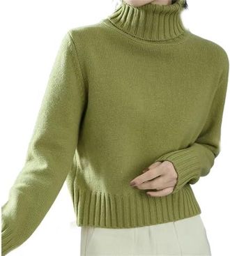 Generic Pull en laine et cachemire pour femme - Col roulé - Couleur unie - Mode féminine - Coupe ajustée - Chaude - Chemise en tricot, Vert kaki, M