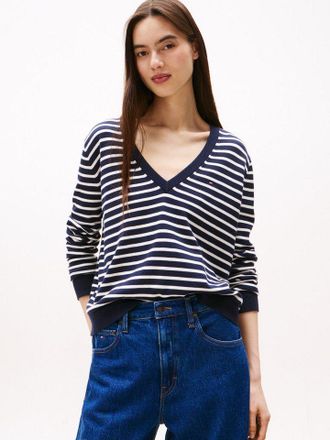 Tommy Jeans V-Ausschnitt-Pullover TJW ESSENTIAL VNECK SWEATER EXT mit Logostickerei