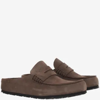 Birkenstock Unisex Loafers Naples Wrapped Brown Suede Leather