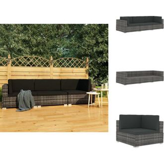 vidaXL 3-tlg. Garten-Sofagarnitur mit Auflagen Poly Rattan Grau - Gartenm&ouml;bel - Sofas - Outdoor M&ouml;bel - Rattan Gartenm&ouml;bel - Esszimmergarnitur