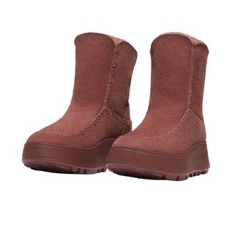 FitFlop Fit Flop - F-Mode Stiefel f&uuml;r Damen, Lammfell, flach geformter Absatz (Braun)