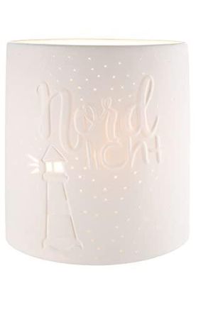 Gilde Deko Tischlampe Leuchte Nordlicht - maritim mit Leuchtturm -Porzellan, weiss E14 Fassung, max. 40 Watt - Höhe 20, 5 cm, 32315, Weiß