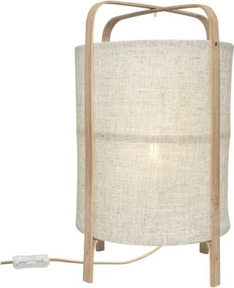 Sulion Lampe de Table Boho en Lin Beige avec Pieds en Bambou - Lumi&egrave;re Cozy et D&eacute;corative -Douille E27, 10W Max, Ampoule Non Incluse