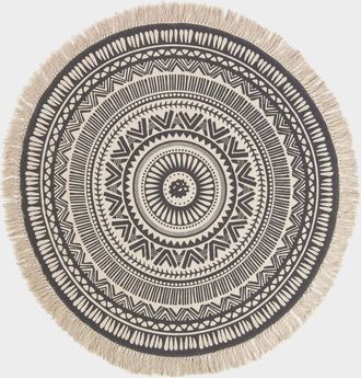 Homescapes Runder Mandala-Teppich, schwarz, aus 100 % Baumwolle, Ethno-Teppich mit geometrischen Motiven, 145 cm