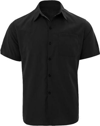 Generic Chemise en coton pour homme, col standard, manches courtes, l&eacute;g&egrave;re, respirante, boutonn&eacute;e avec poche de poitrine, style d&eacute;contract&eacute;, professionnel, co